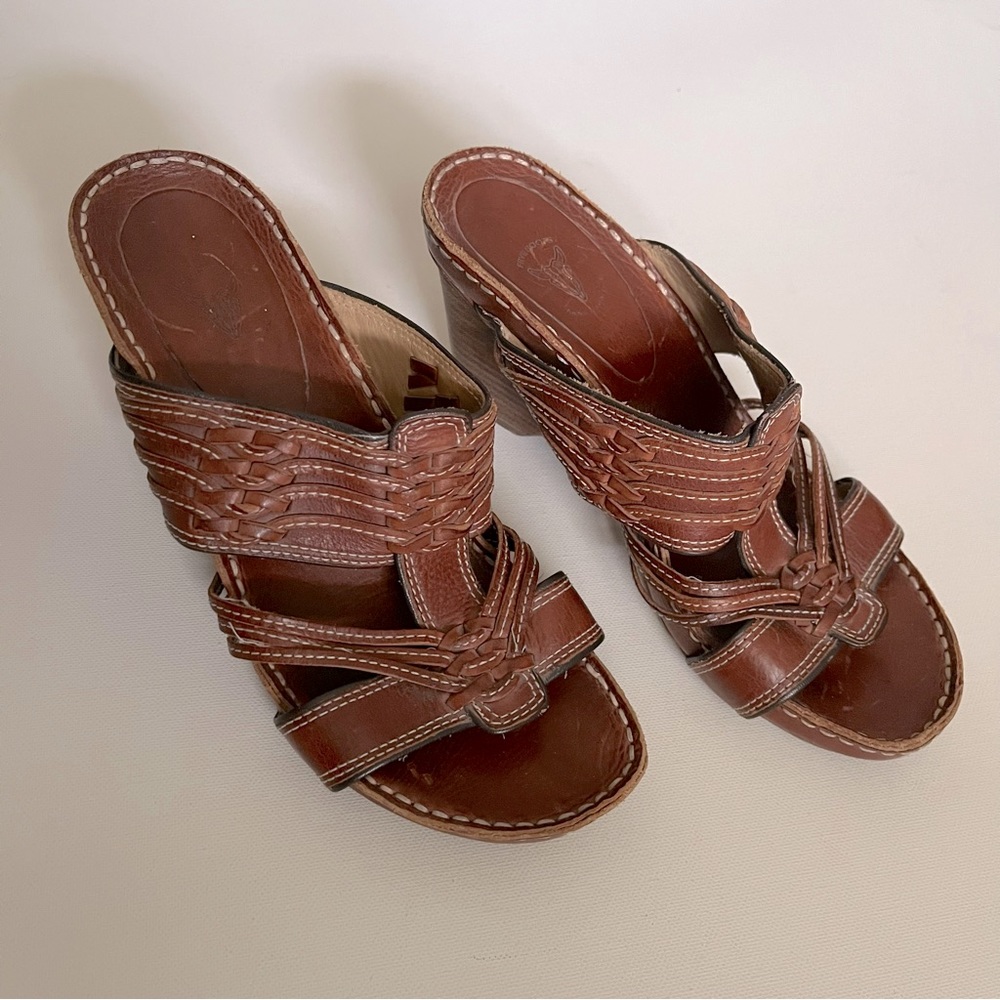 Frye Cognac Leather Chunky Heel Platform Sandals Slid… - Gem